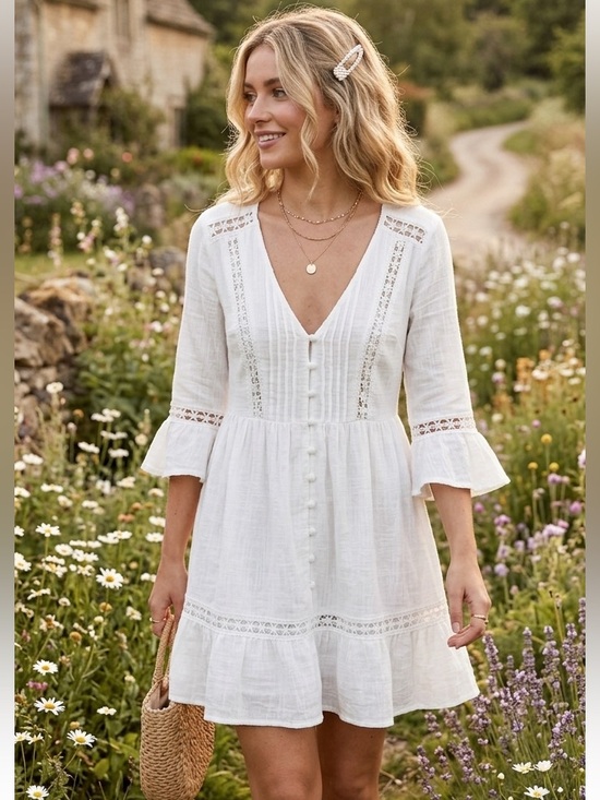 Princess Polly | Dresses | Polly White Lace Mini Dress Size 2 Boho ...